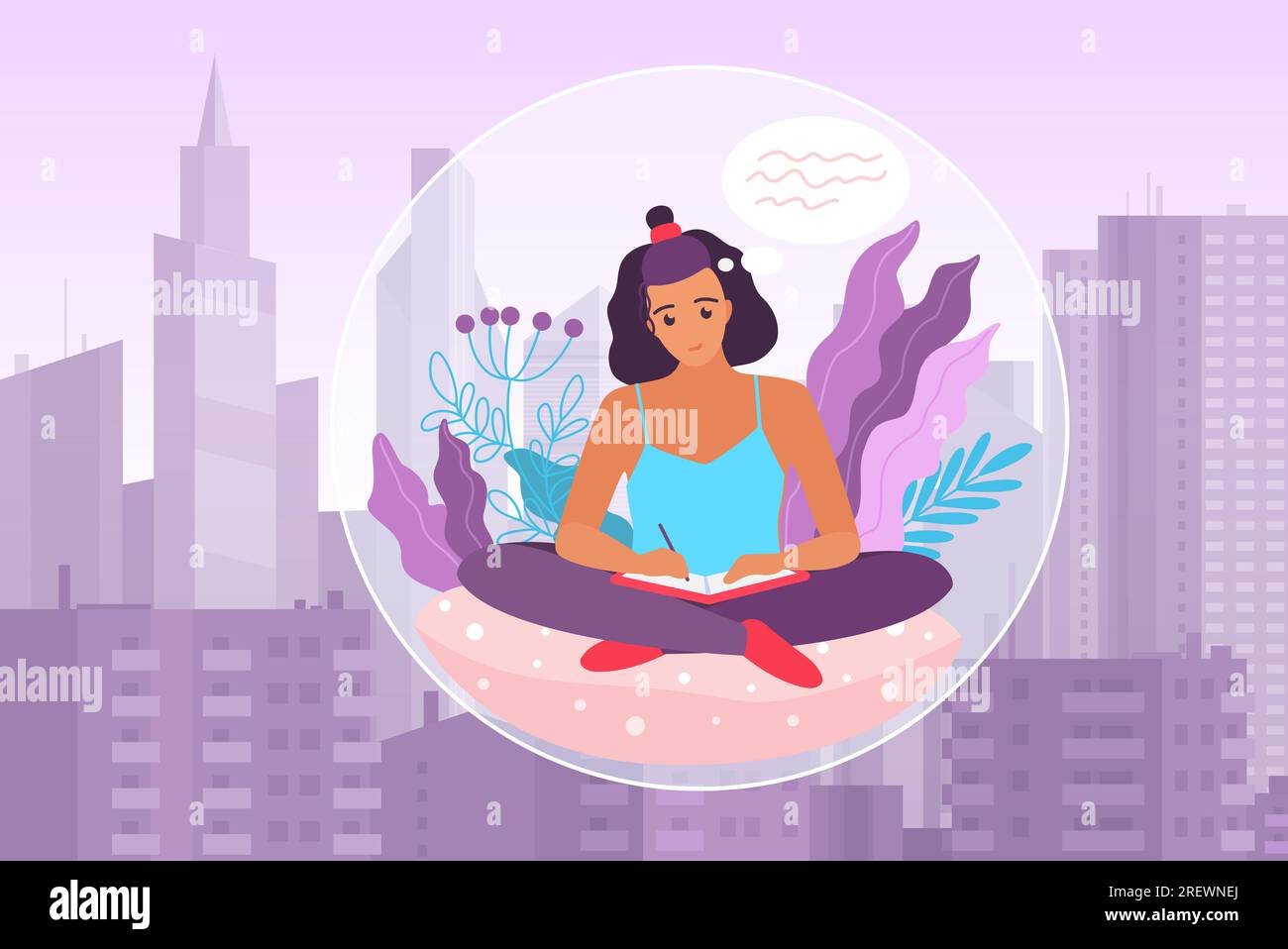 Personal isolation and solitude of person in city vector illustration ...