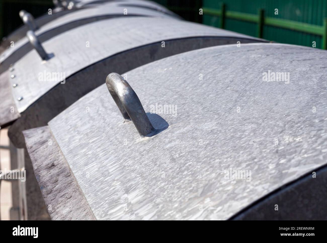 steel metal garbage cans made for storing recyclable materials, close ...