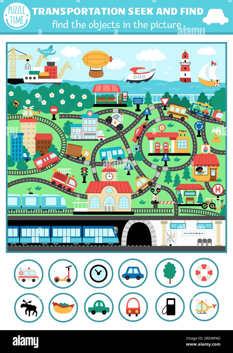 Vector transportation searching game with city landscape with roads ...