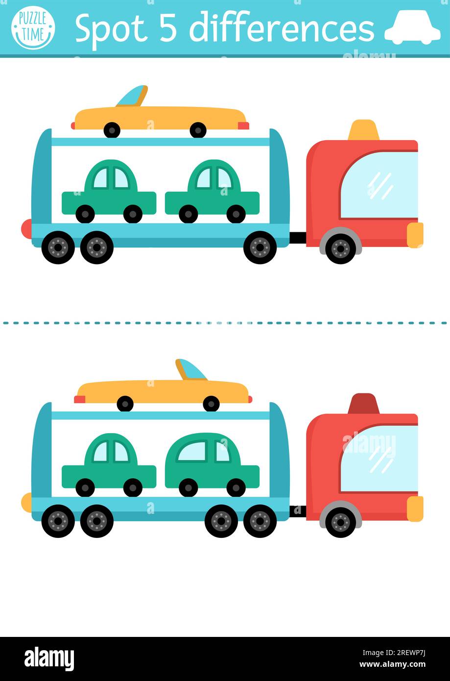 Find differences game for children. Transportation educational activity ...