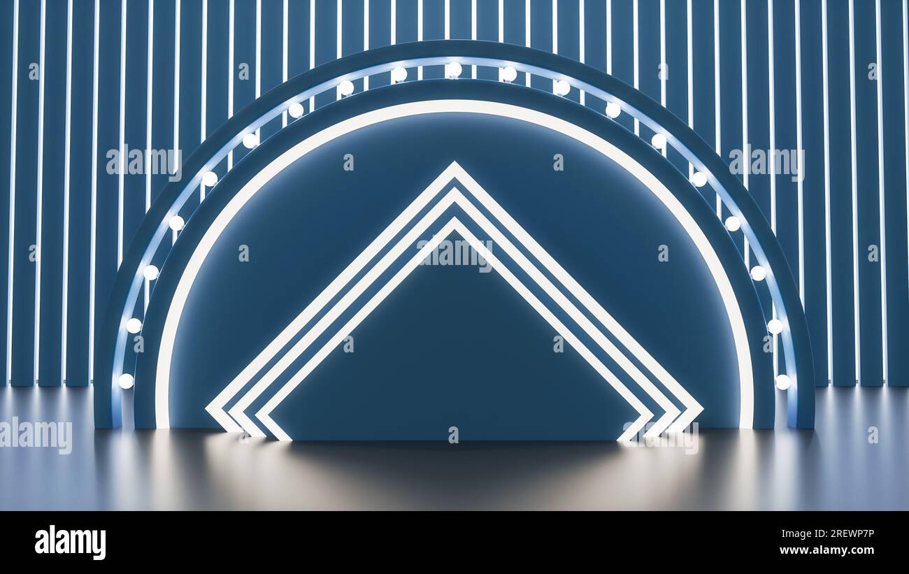 3D illustration of abstract image with triangle and circular neon ...