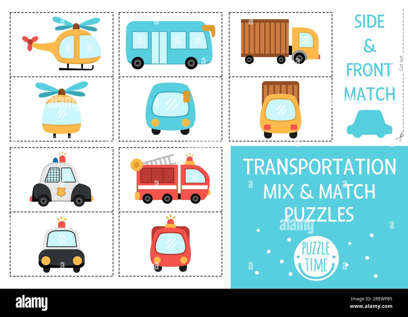 Vector transportation mix match puzzle with truck, helicopter, police ...