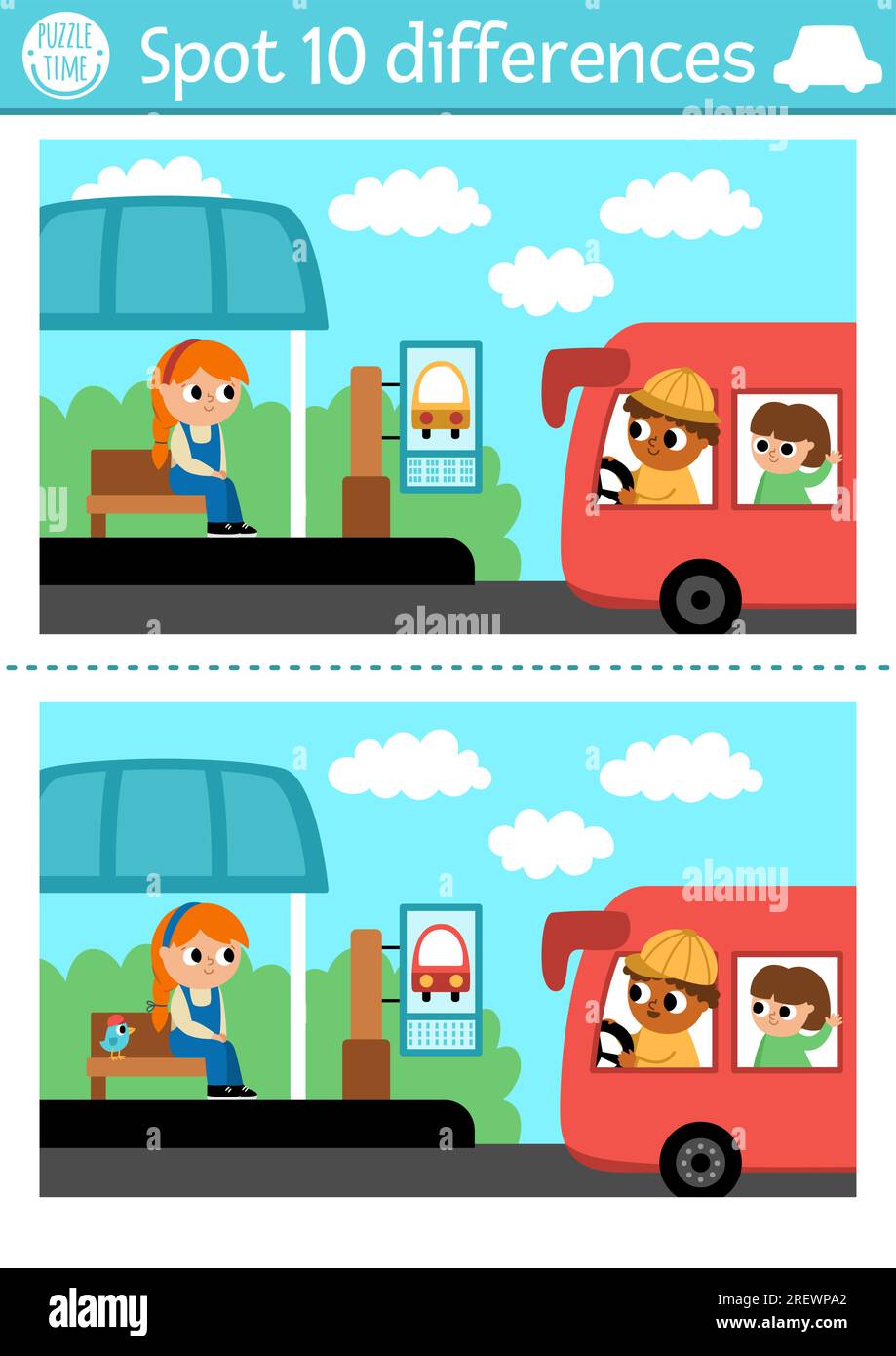 Find differences game for children. Transportation educational activity ...