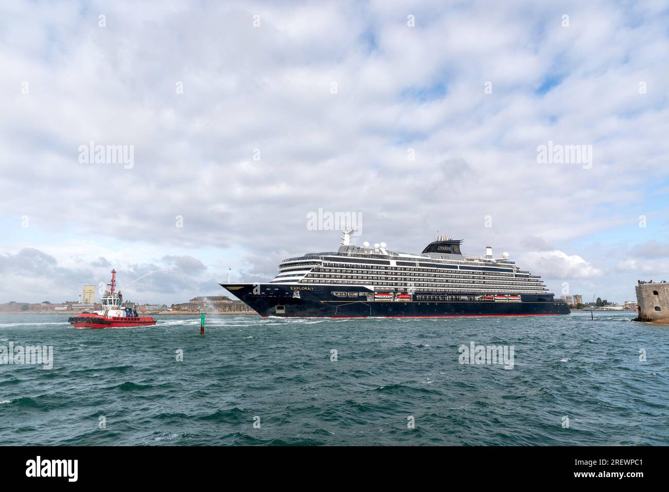MSC Groups Explora 1 leaving Portsmouth harbour escorted by fire ...