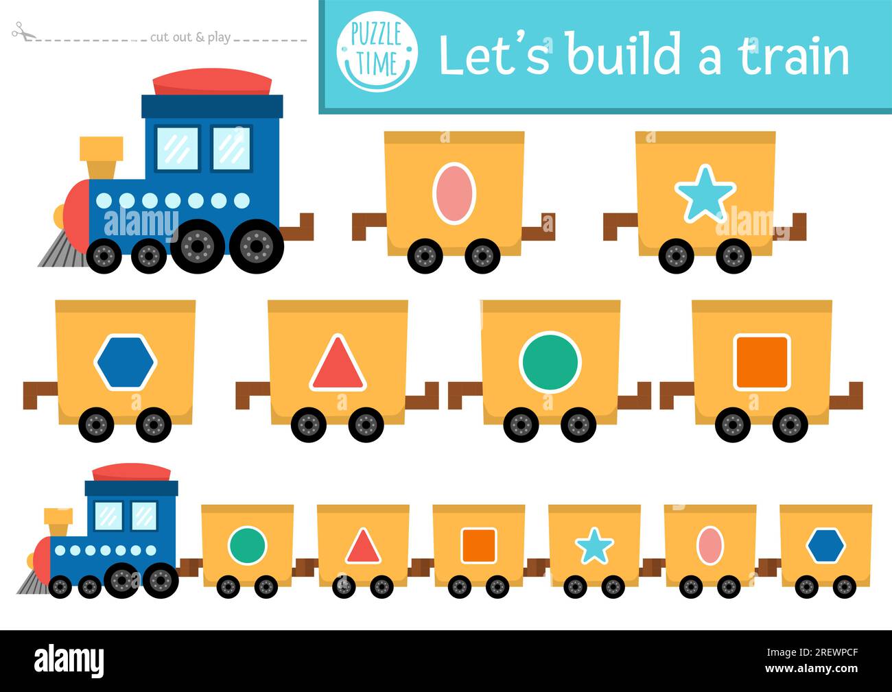 Lets build a train cut and glue activity. Transportation educational crafting game with engine ...