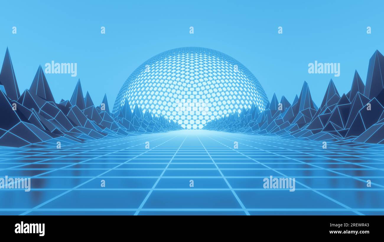 Retro sci-fi wireframe landscape. 3D rendering Stock Photo - Alamy