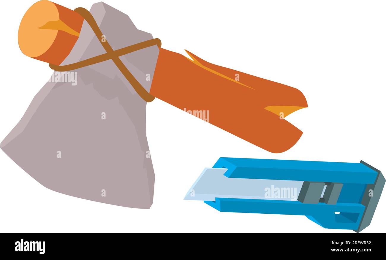Primal weapon icon isometric vector. Axe of stone age and stationery ...
