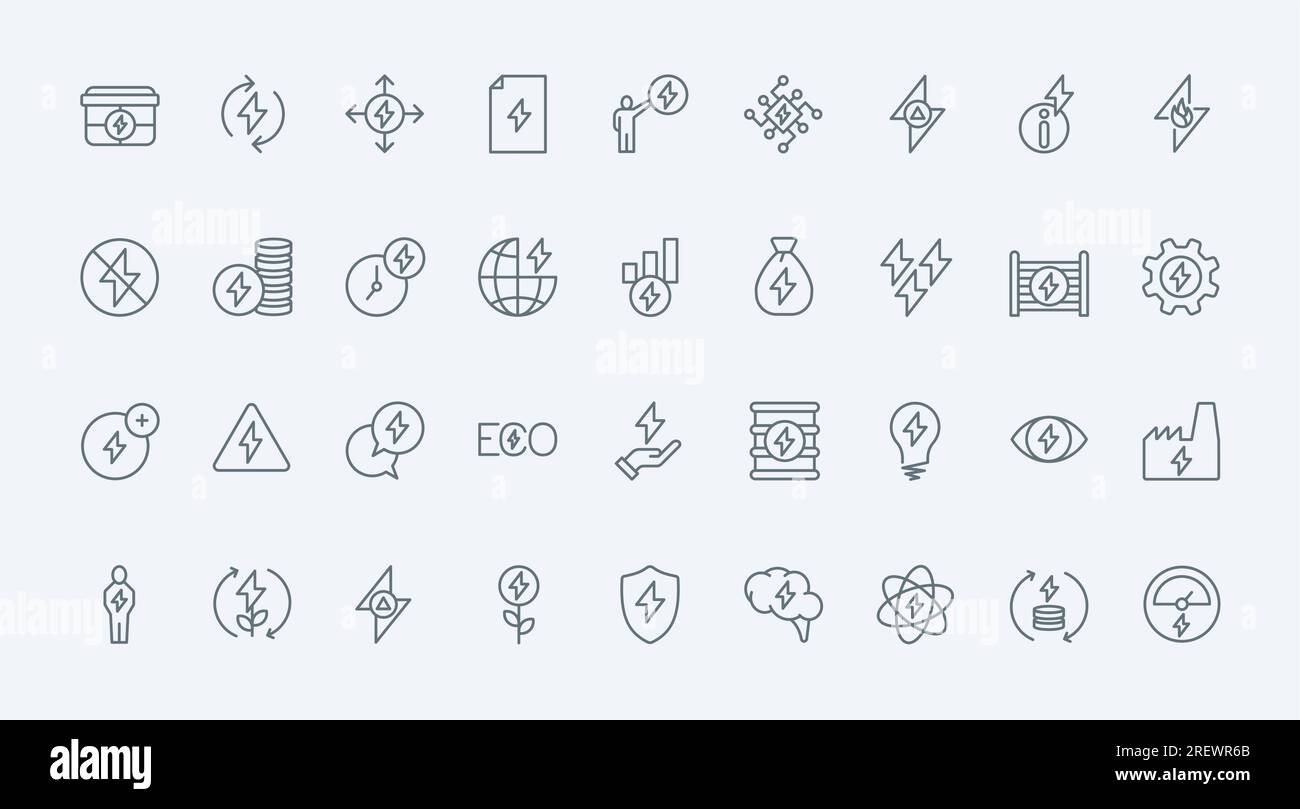 Electric energy, money and efficiency thin line icons set vector ...