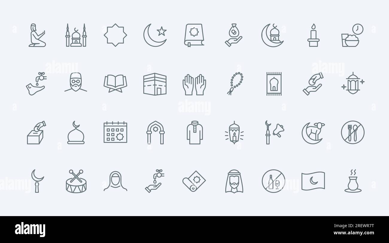 Islam thin black line icons set vector illustration. Outline Muslim ...