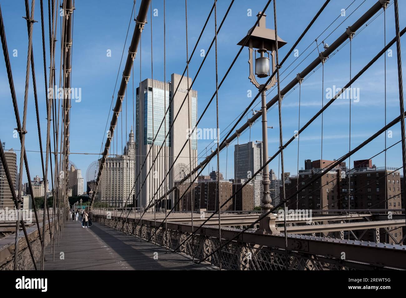 Architectural detail of the Brooklyn Bridge, a hybrid cable-stayed ...