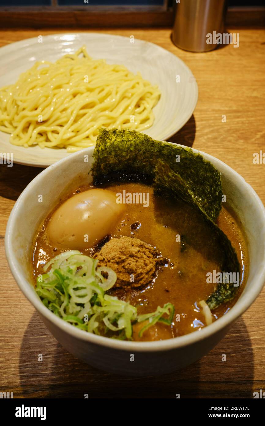 July 2023, A bowl of dipping ramen (tsukemen). Tsukemen is Japanese ...