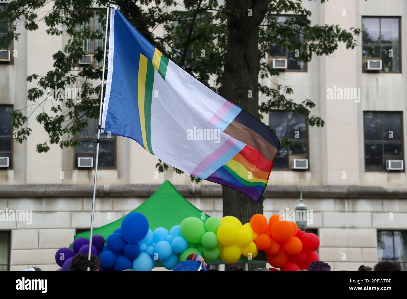 A rainbow keystone Pennsylvania flag is seen during the 2023 Pride ...