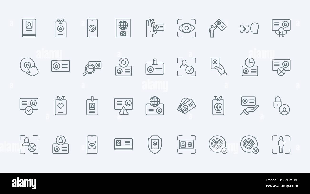 ID cards thin line icons set vector illustration. Outline badge with ...