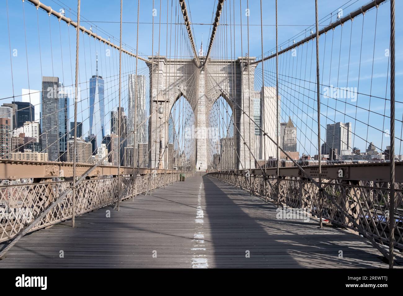 Architectural detail of the Brooklyn Bridge, a hybrid cable-stayed ...