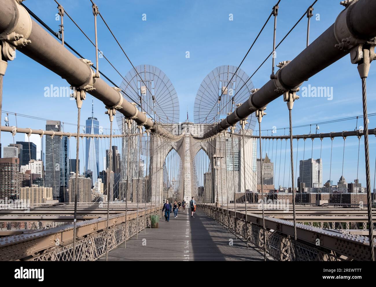 Architectural detail of the Brooklyn Bridge, a hybrid cable-stayed ...