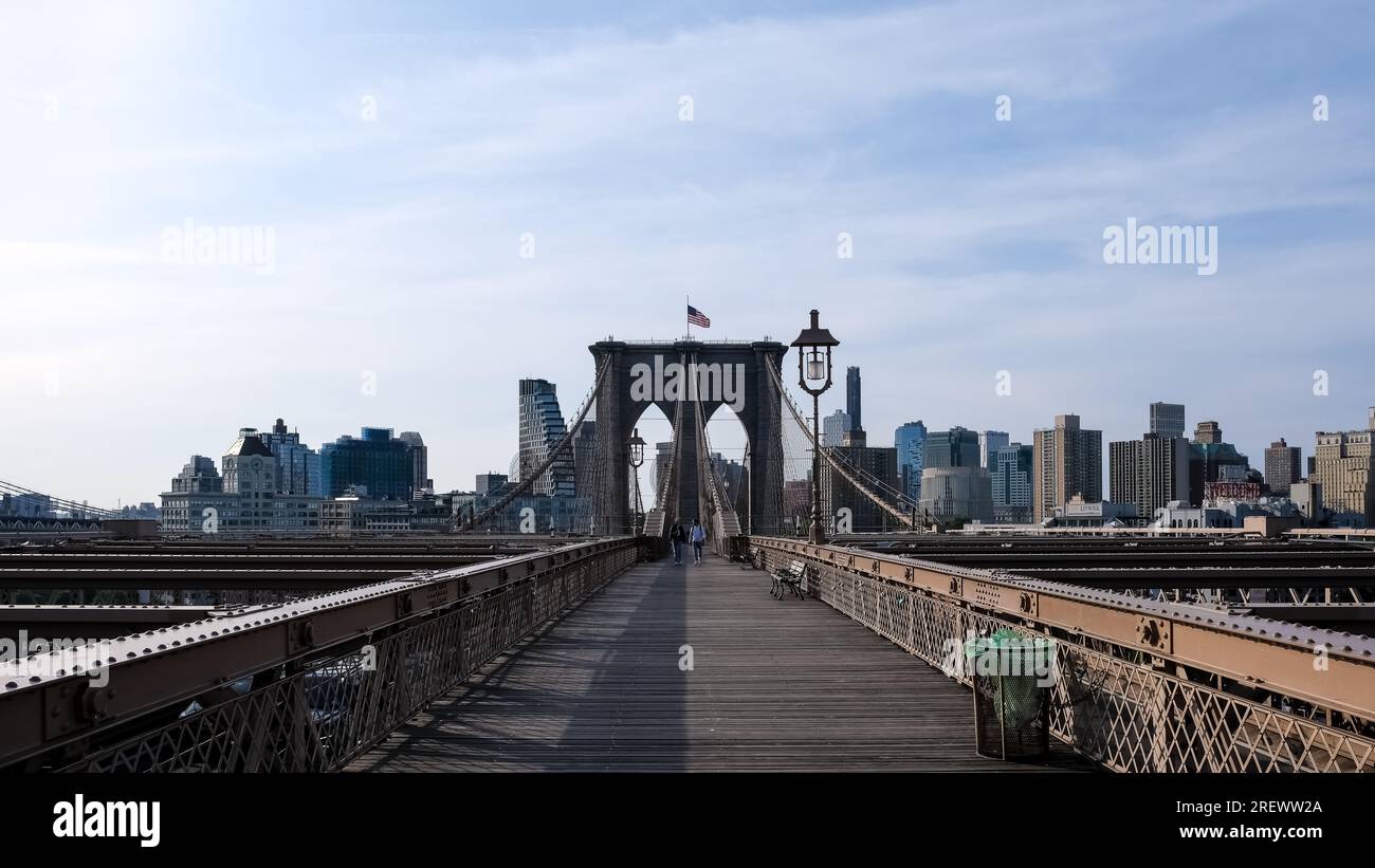 Architectural detail of the Brooklyn Bridge, a hybrid cable-stayed ...