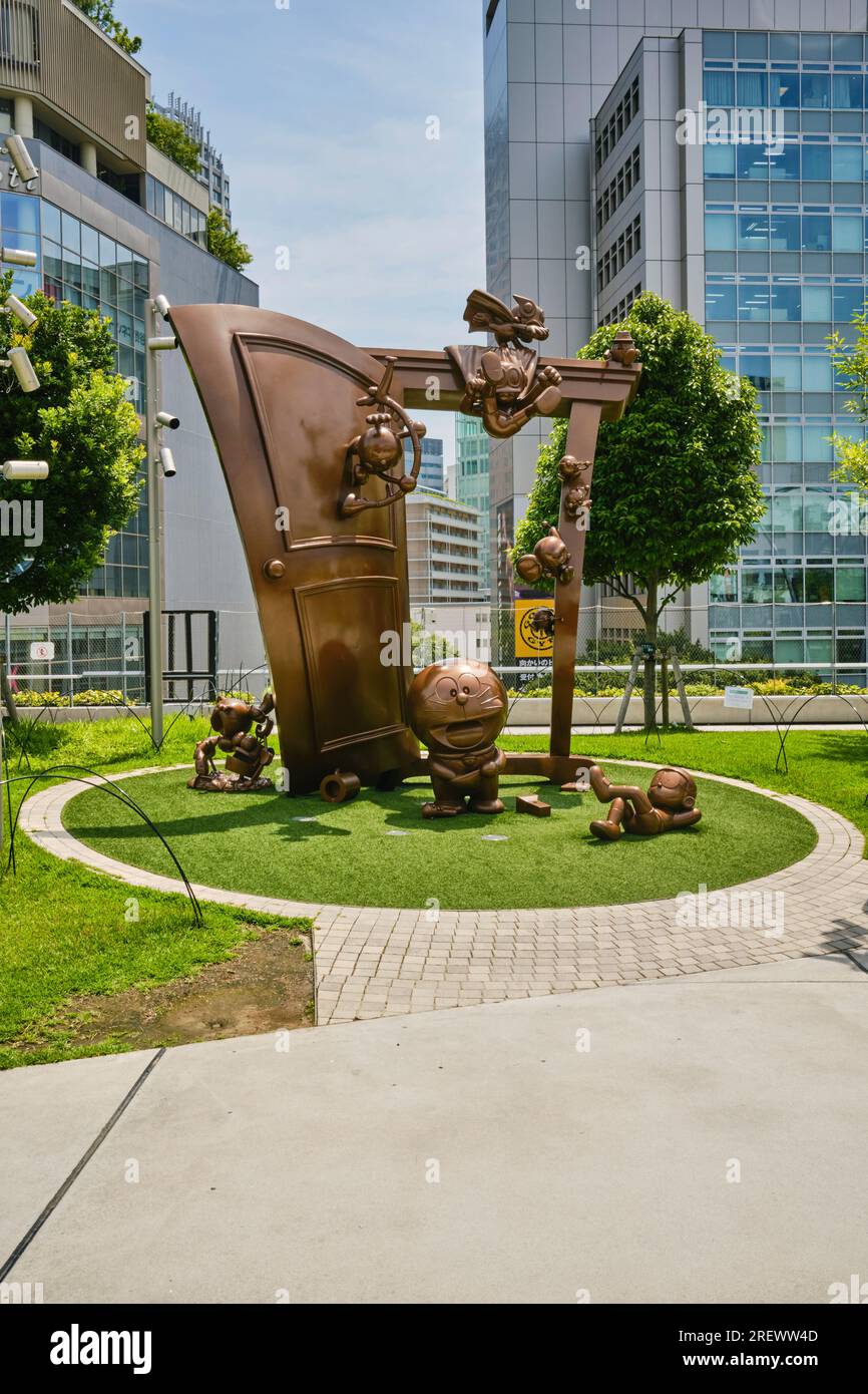 July 2023, Tokyo. Statue of Doraemon and the Anywhere Door (Dokodemo ...