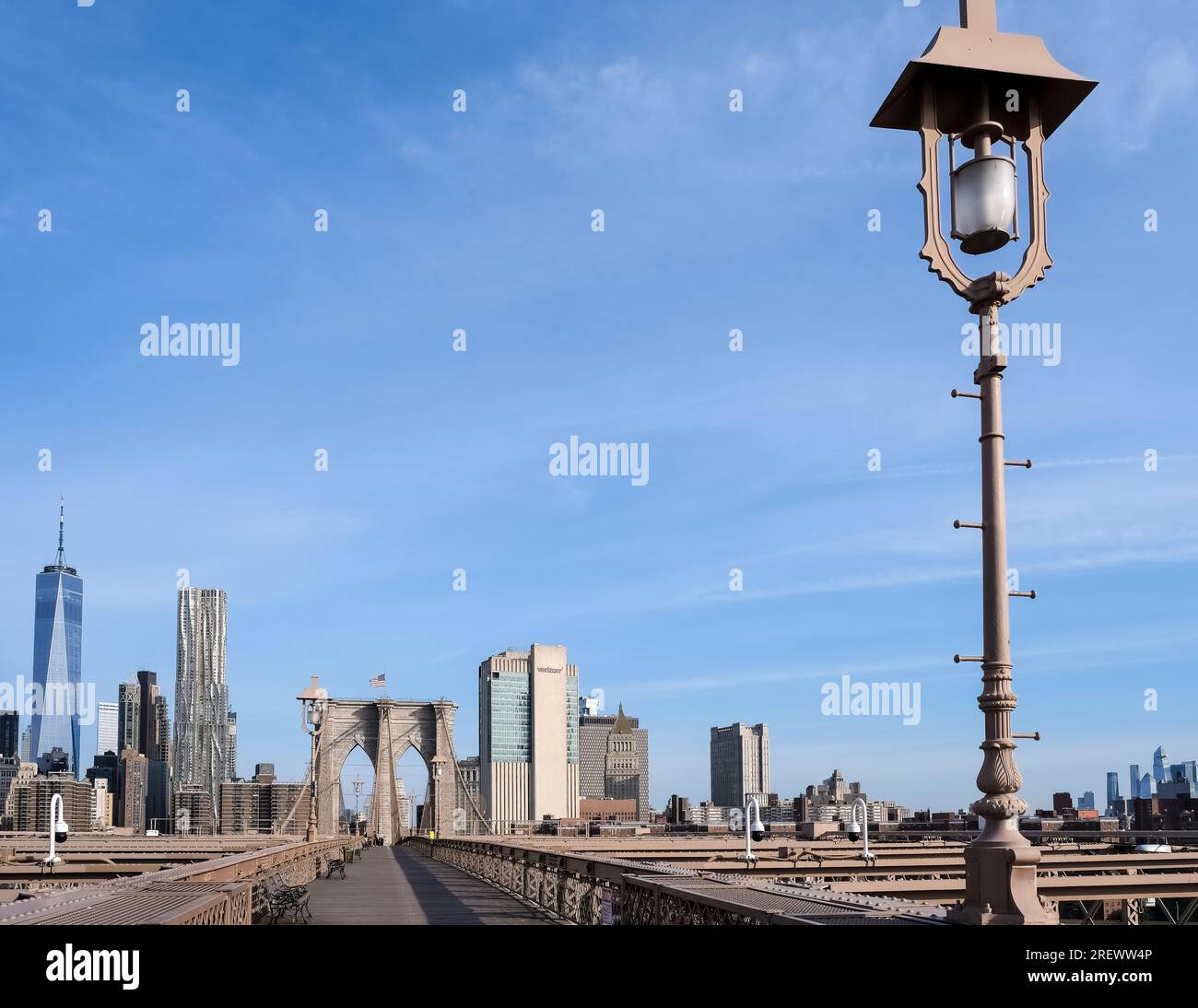 Architectural detail of the Brooklyn Bridge, a hybrid cable-stayed ...