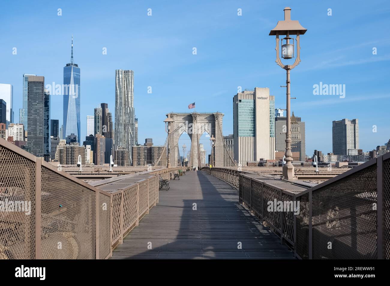 Architectural detail of the Brooklyn Bridge, a hybrid cable-stayed ...