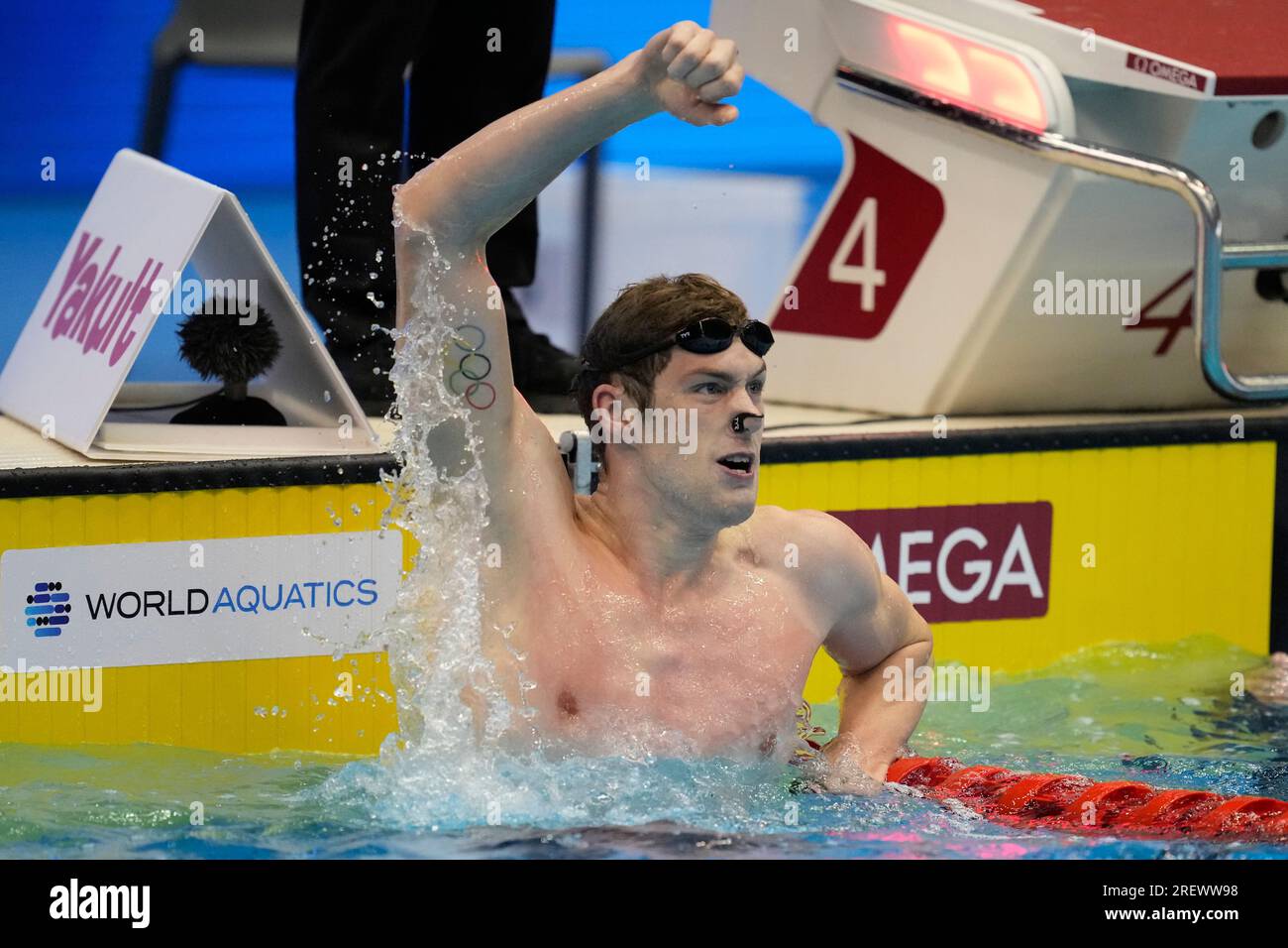 Hunter Armstrong of the U.S. celebrates after winning the men's 50m ...
