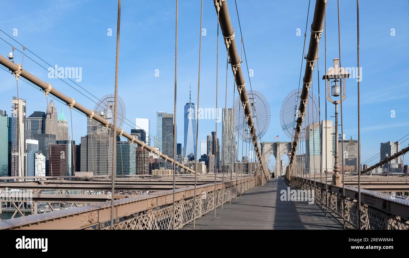 Architectural detail of the Brooklyn Bridge, a hybrid cable-stayed ...