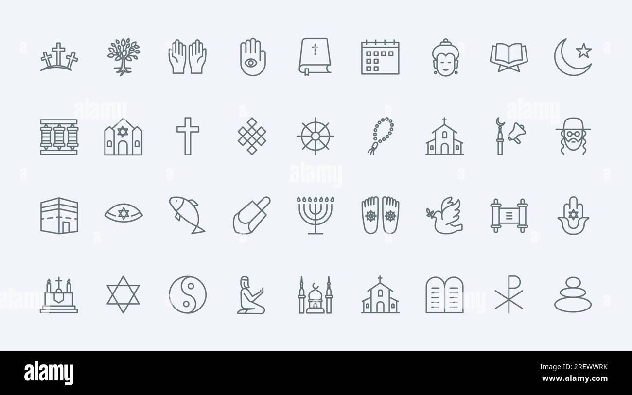 World religions thin black line icons set vector illustration. Outline ...