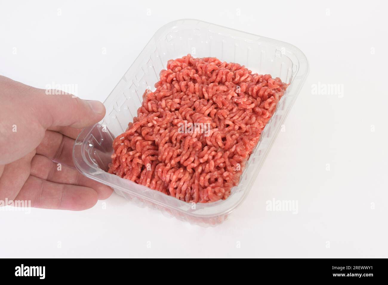 Ground beef in store-bought plastic transparent packaging Stock Photo ...