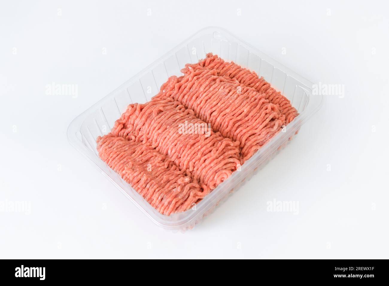 Minced pork in store-bought plastic transparent packaging Stock Photo ...