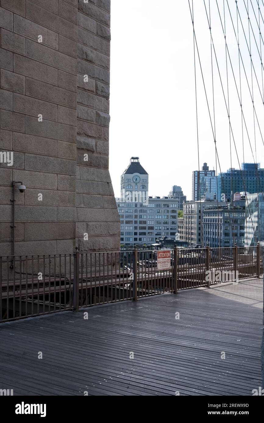Architectural detail of the Brooklyn Bridge, a hybrid cable-stayed ...