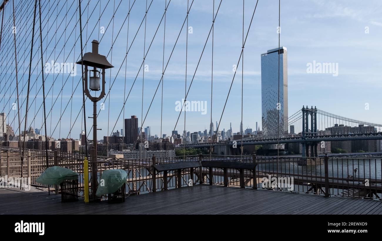 Architectural detail of the Brooklyn Bridge, a hybrid cable-stayed ...
