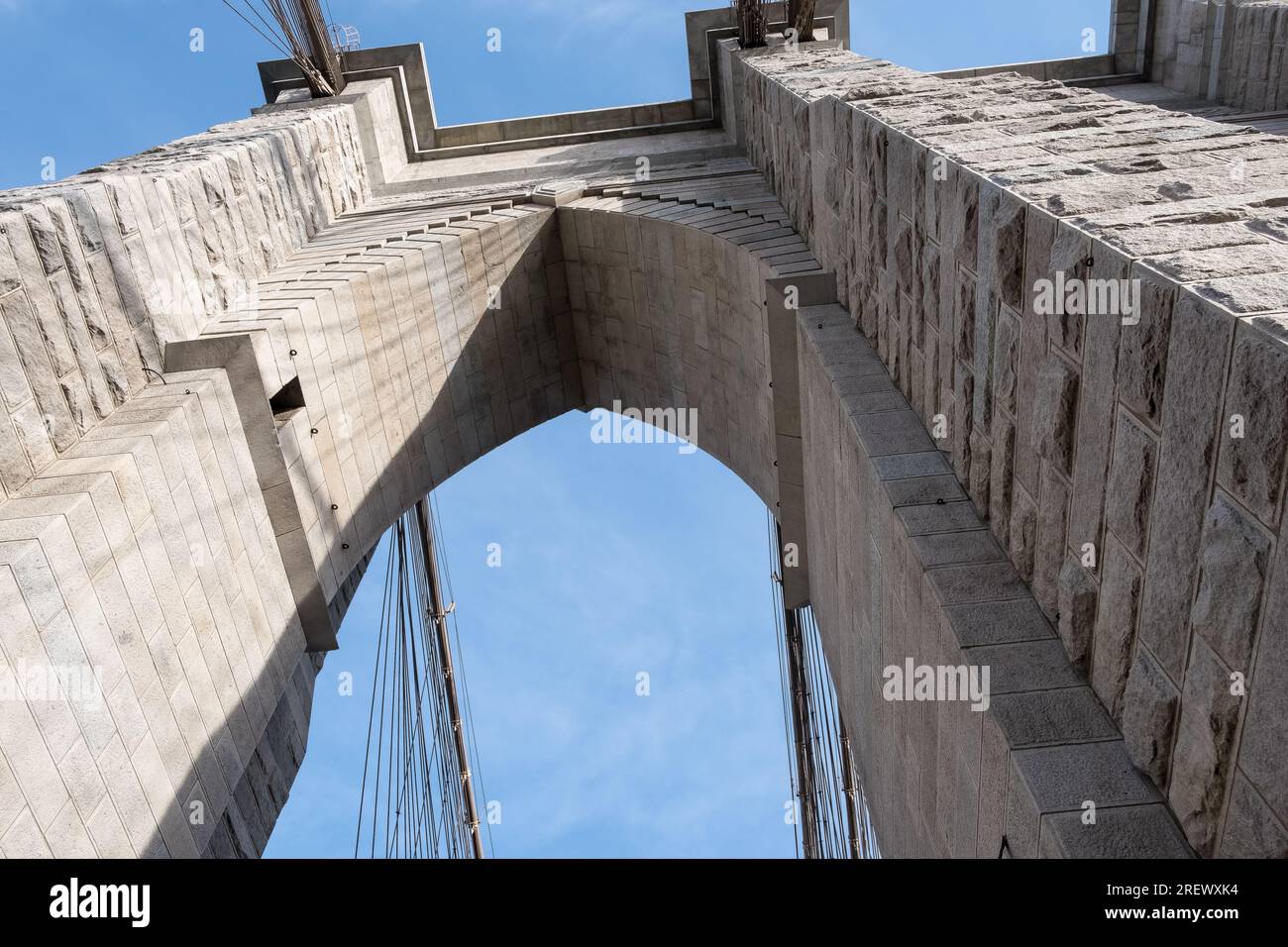 Architectural detail of the Brooklyn Bridge, a hybrid cable-stayed ...
