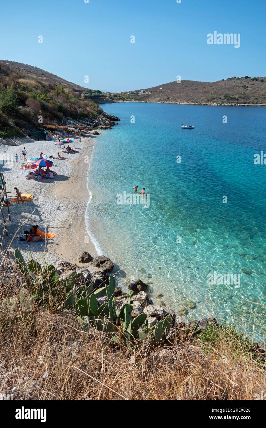 View of secluded and idyllic beach near Porto Palermo, Albania with ...