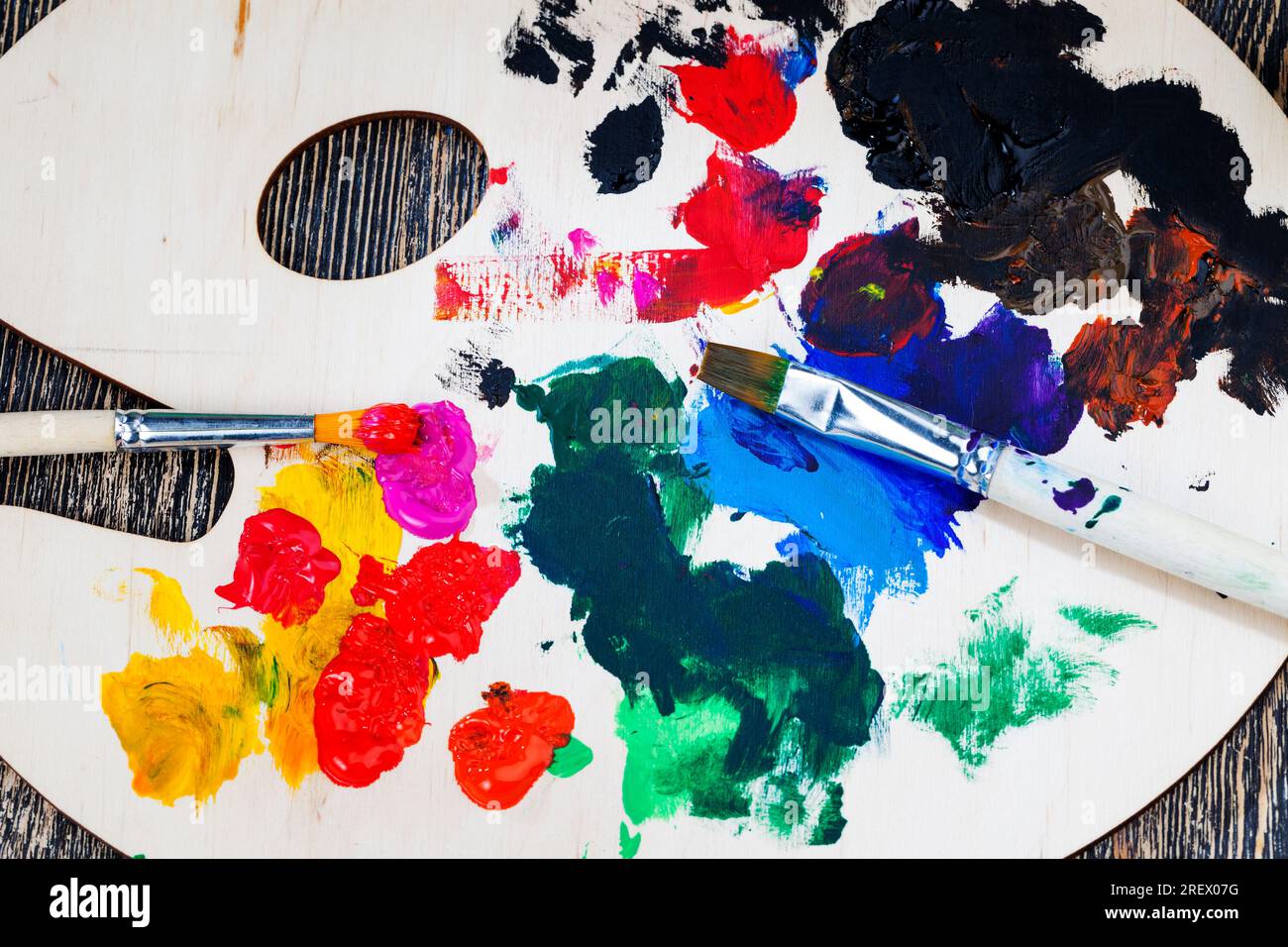 multi colored paints closeup, high quality paints and tools for ...