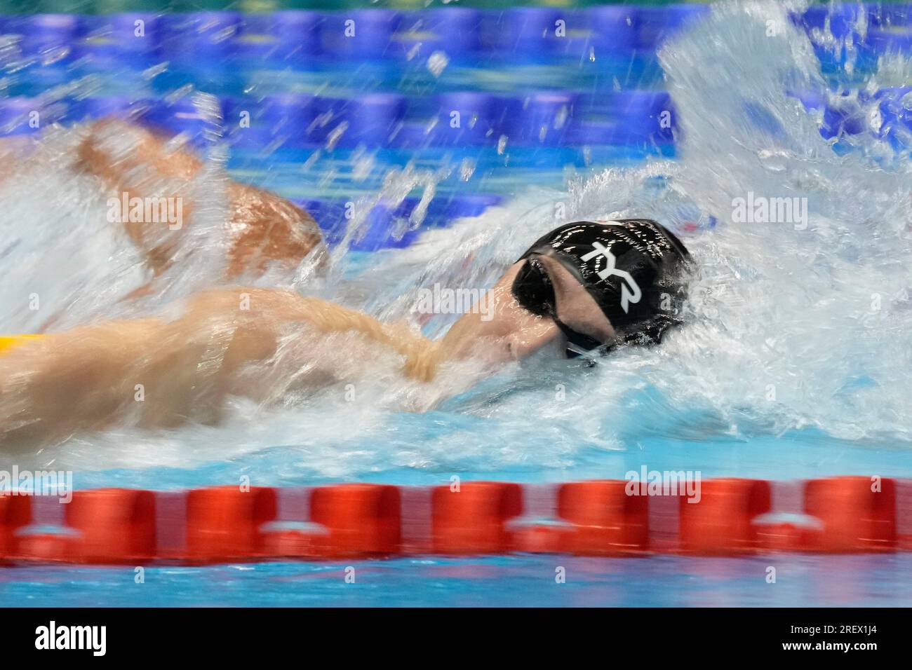 Bobby Finke of the U.S. competes during the men's 1500 freestyle final ...
