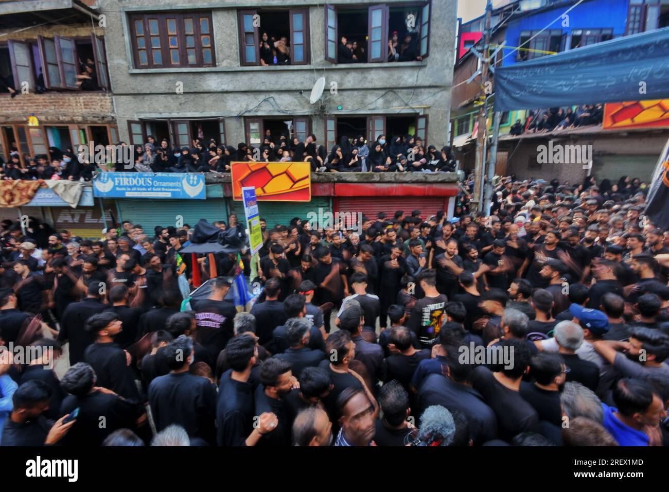 Srinagar, India. 30th July, 2023. (7/30/2023) Kashmiri Shiite Muslims perform rituals during a ...