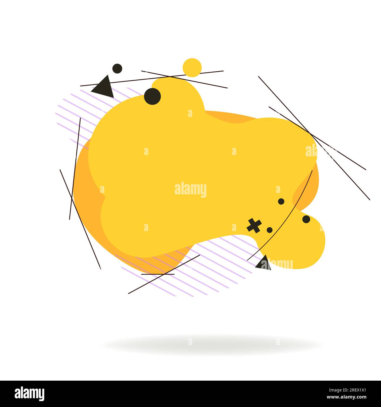 Yellow flowing liquid abstract elements with hatching and lines Stock ...