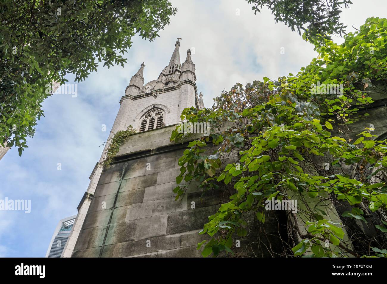 Old abandoned building of St Dunstan in the East Church and surrounding ...