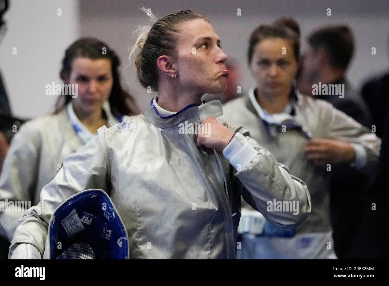 Ucraine's Olga Kharlan grimaces after her team looses against Korea in ...