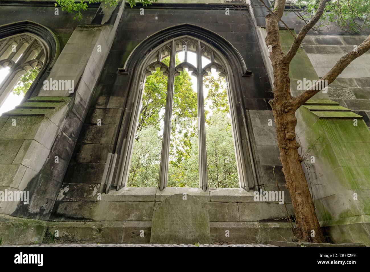 Old abandoned building of St Dunstan in the East Church and surrounding ...