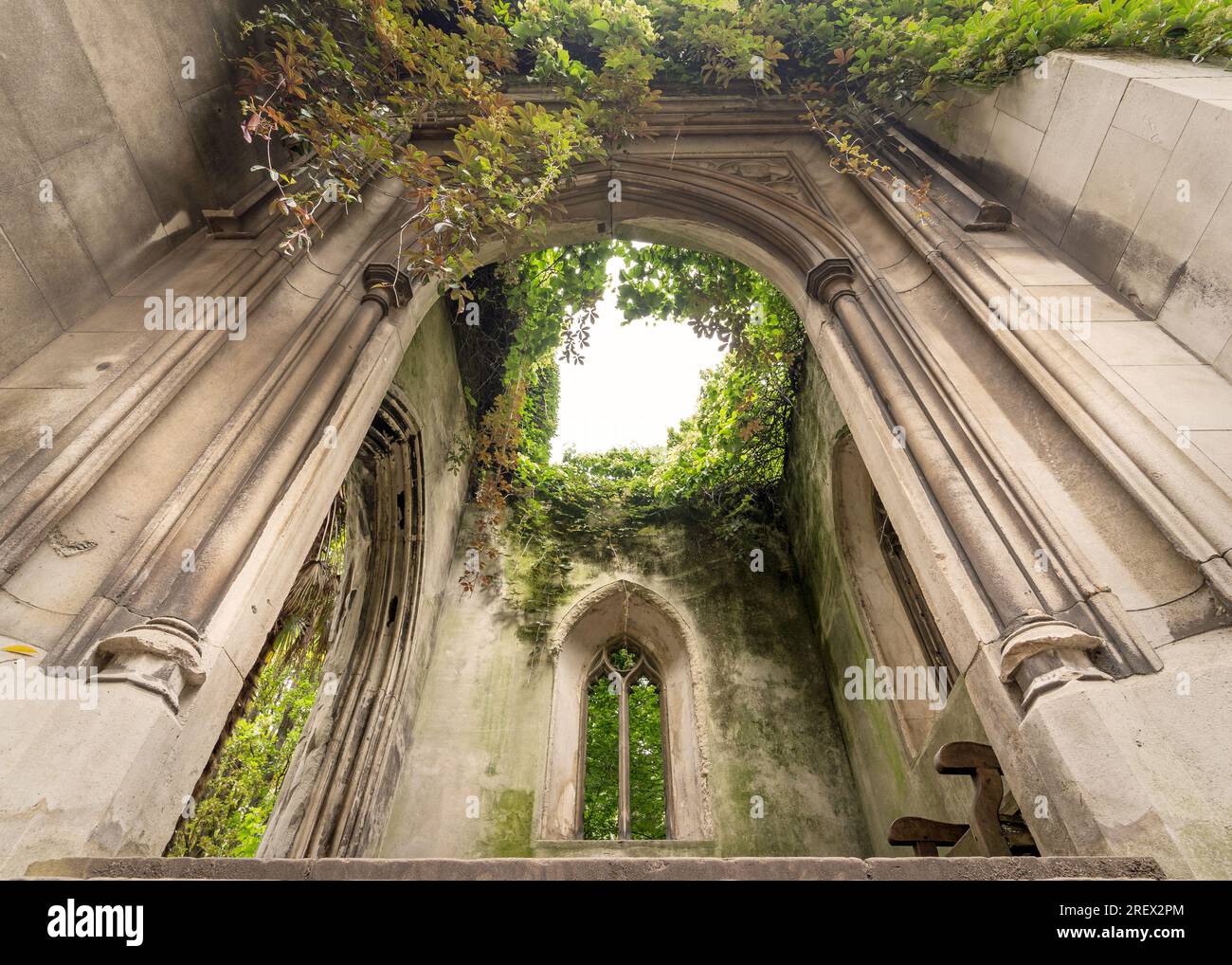 Old abandoned building of St Dunstan in the East Church and surrounding ...