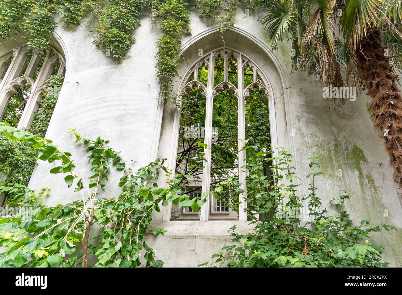 Old abandoned building of St Dunstan in the East Church and surrounding ...