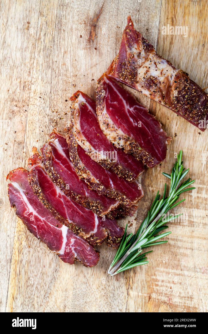 rosemary branch, spices and dried pickled pork meat Stock Photo - Alamy