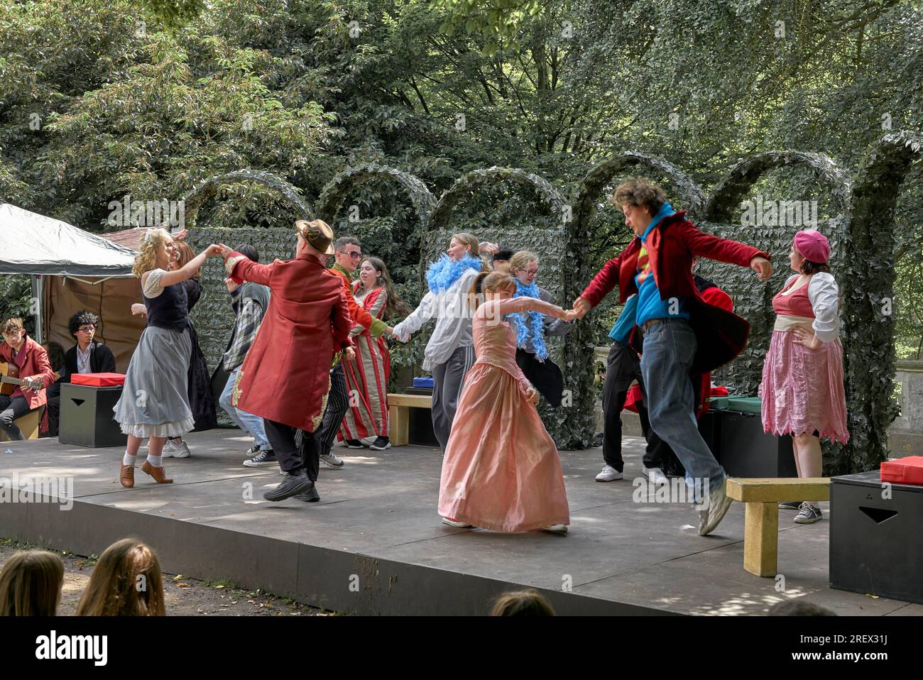 Actors on stage at an RSC open air theatre performing Shakespeare play ...