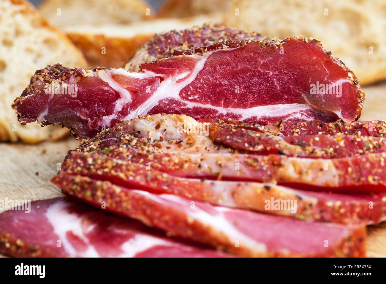 fresh meat products made from pork, pickled meat with spices and salt ...