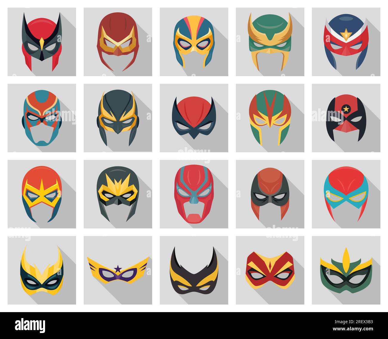 Vector Super Hero Masks Set in Flat Style with Long Shadow. Face ...