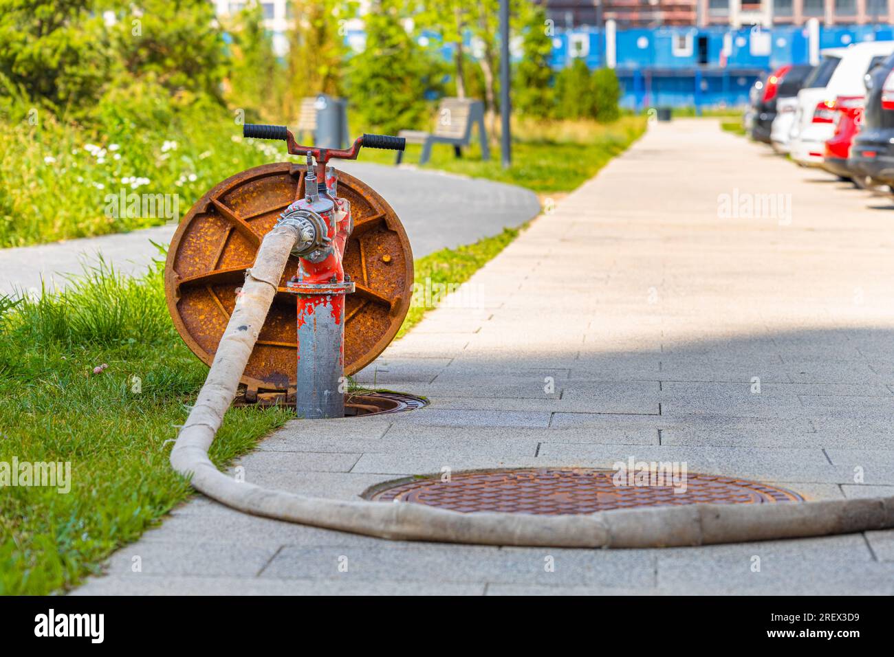 old water pump for water intake in the city. water intake. old fire ...