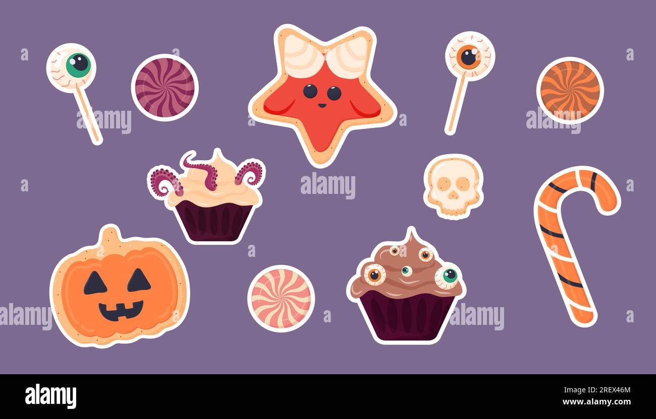 Clipart stickers, Halloween candy, biscuits, pumpkin, satan, bat ...