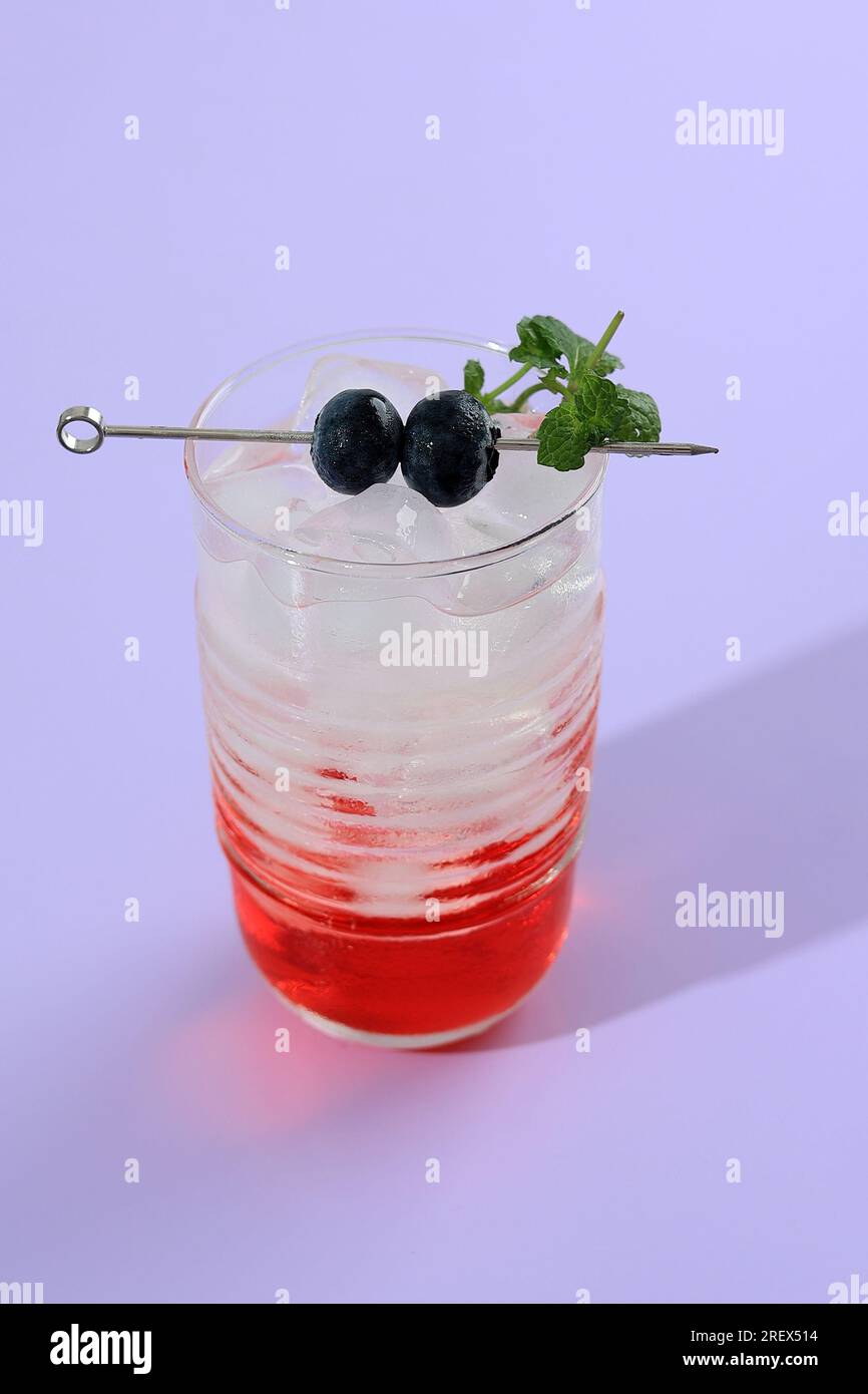 Blueberry Sparkling Red Mojito Isolated on Purple Background. Summer ...