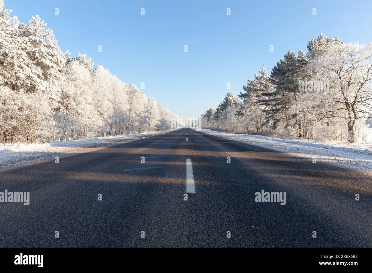 road in the winter season, snow that fell during the snowfall on the ...