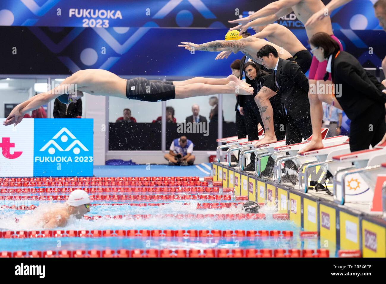 Jack Alexy of the U.S. competes during the men's 4x100m medley relay ...